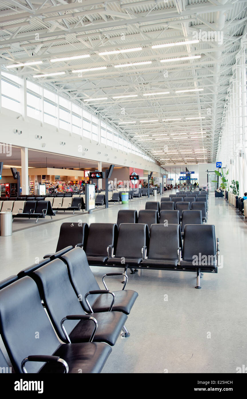 Modern airport terminal waiting room with window in Quebec, Canada ...