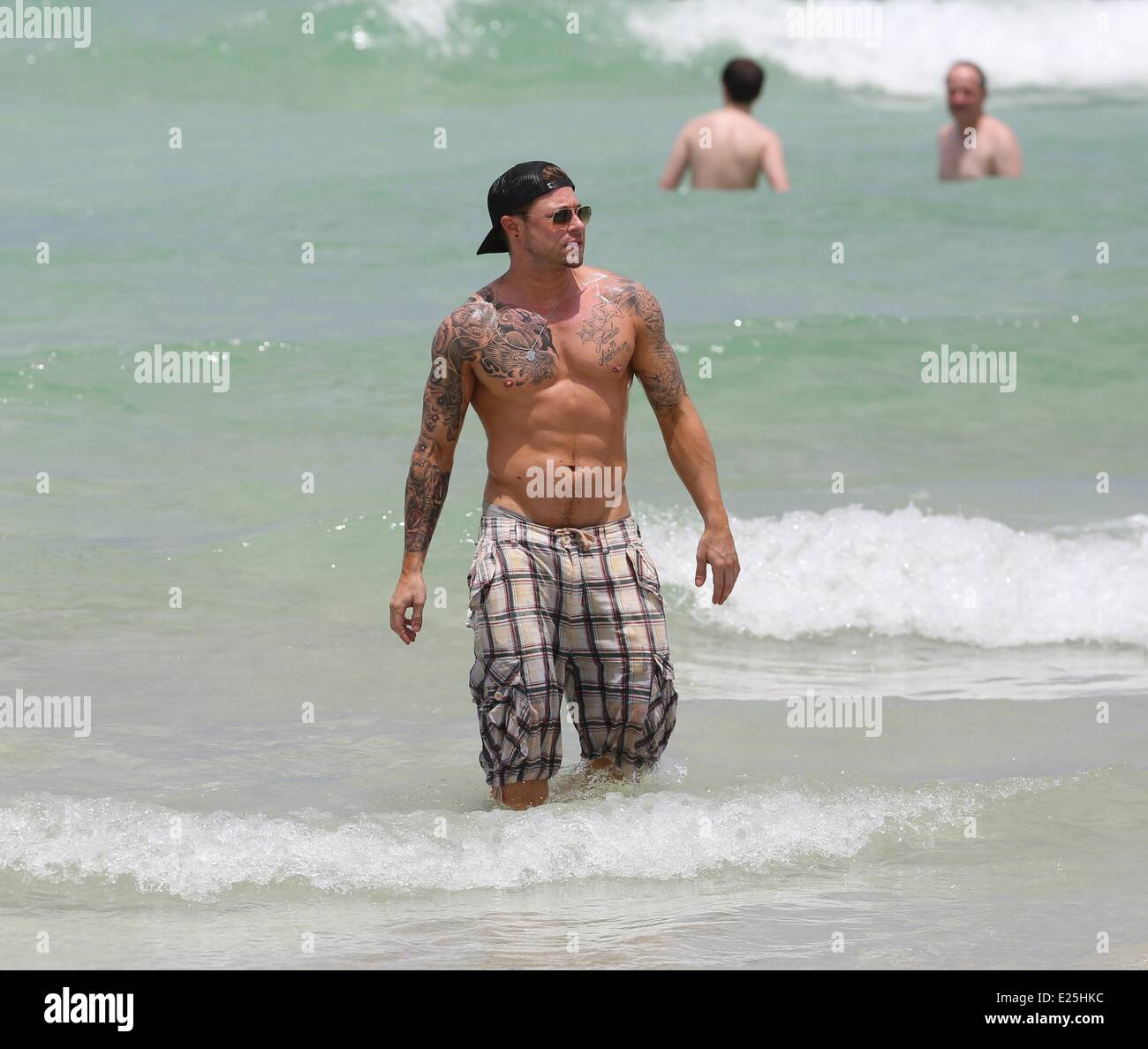 Duncan James and Lee Ryan from Blue on holiday at Nikki Beach resort on ...