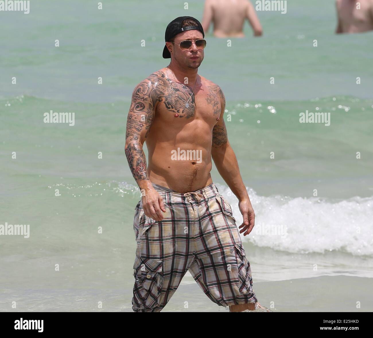 Duncan James and Lee Ryan from Blue on holiday at Nikki Beach resort on ...