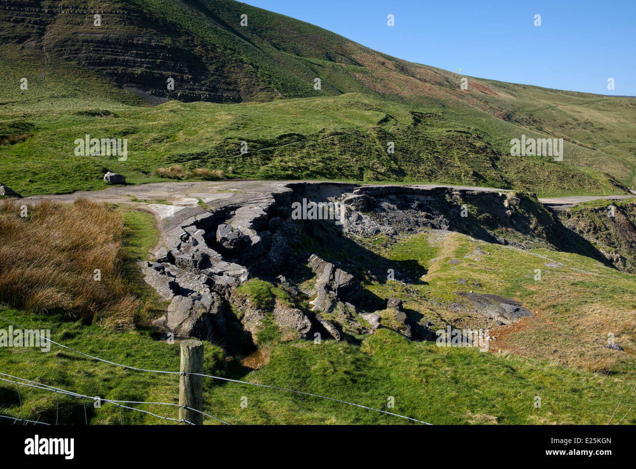 A625 Road damaged and closed to traffic due to to landslide of Mam Tor ...