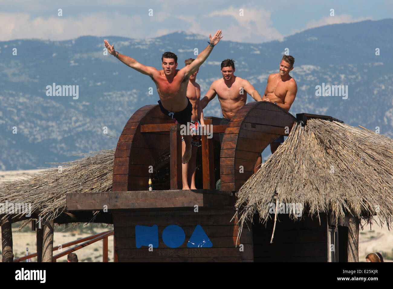 Guests and tourists party at Zrce beach on the island of Pag in Croatia ...