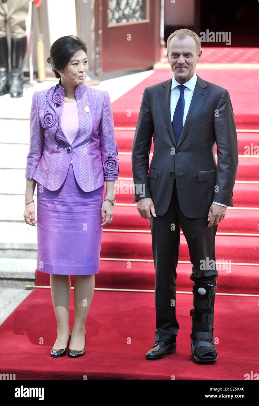 Prime Minister of Thailand Yingluck Shinawatra is greeted by the Prime ...