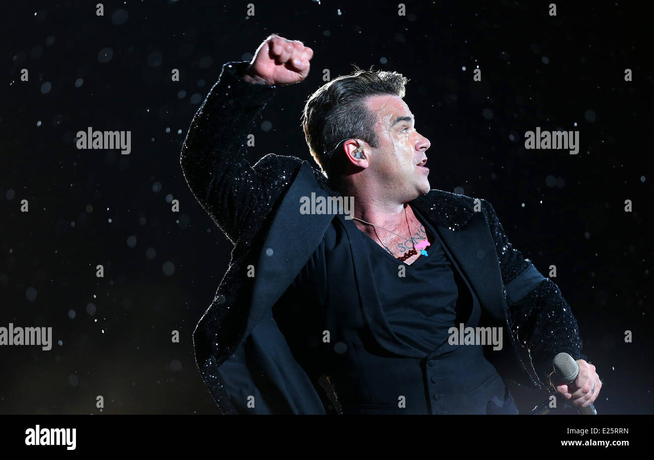 British singer Robbie Williams performs at the Maksimir Stadium during ...