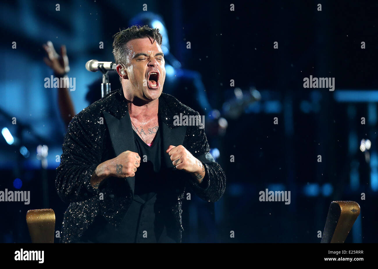 British singer Robbie Williams performs at the Maksimir Stadium during ...