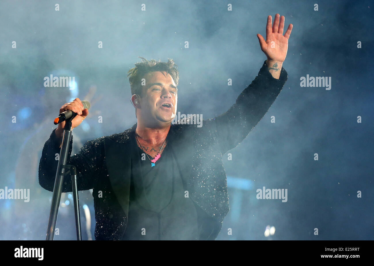 British singer Robbie Williams performs at the Maksimir Stadium during ...