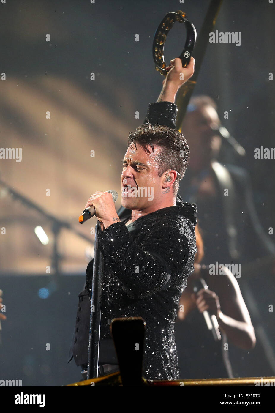 British singer Robbie Williams performs at the Maksimir Stadium during ...