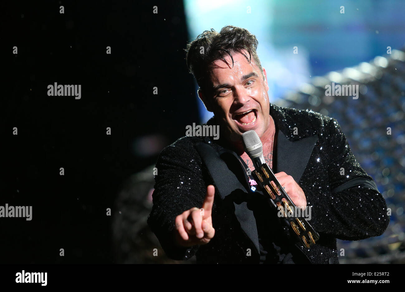British singer Robbie Williams performs at the Maksimir Stadium during ...