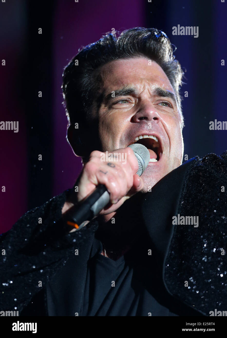 British singer Robbie Williams performs at the Maksimir Stadium during ...