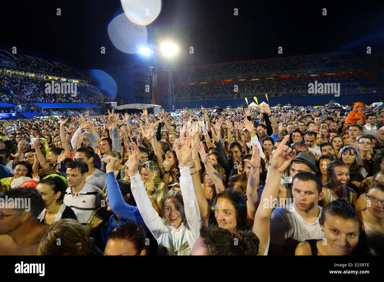 British singer Robbie Williams performs at the Maksimir Stadium during ...