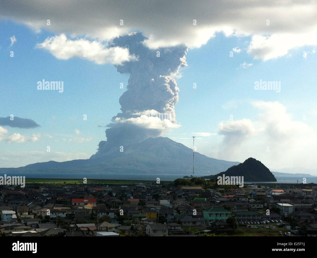 View of the Japanese volcano, Sakurajima, in Kagoshima, Japan on august ...