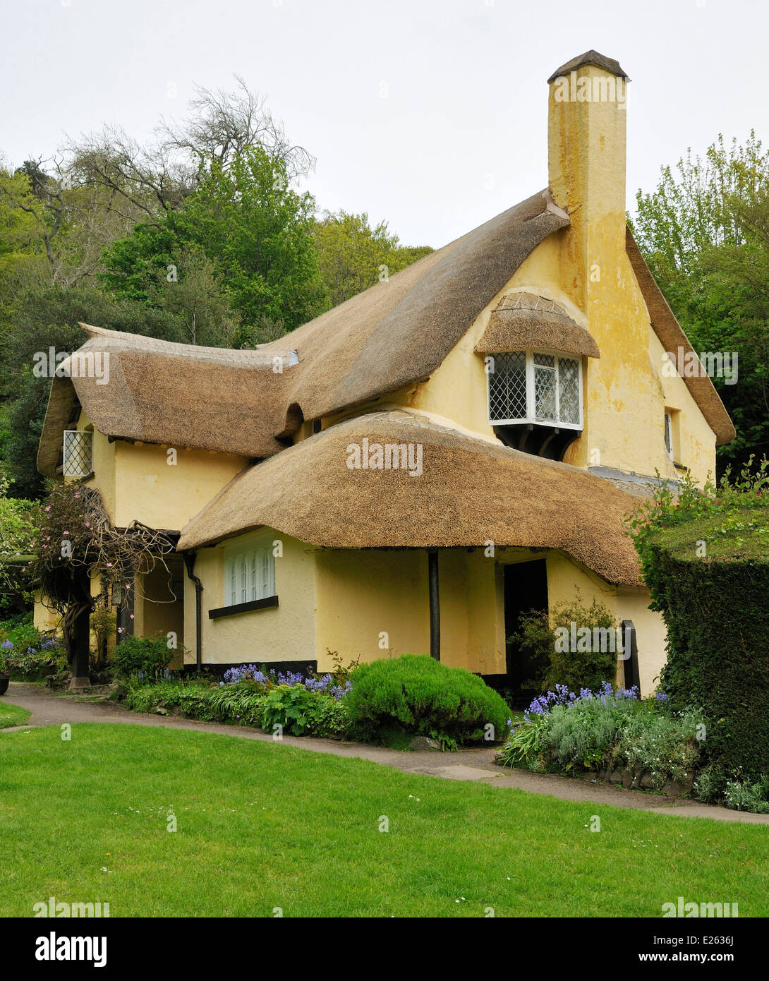 Traditional Thatched Cottage & Gardens, Exmoor, Somerset Stock Photo ...