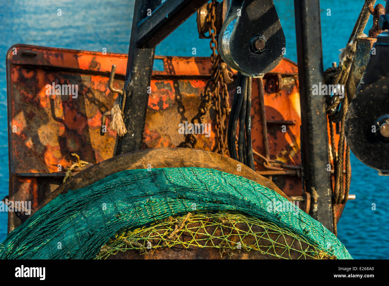 Fishing nets, and rusted hooks from a Fishing boat Stock Photo - Alamy