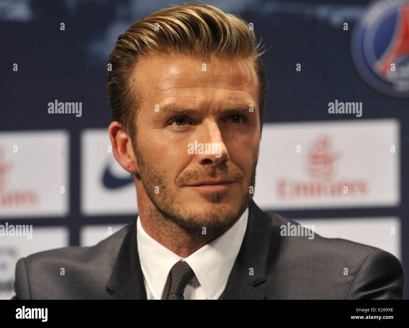 David Beckham attends a press conference after signing up for the ...