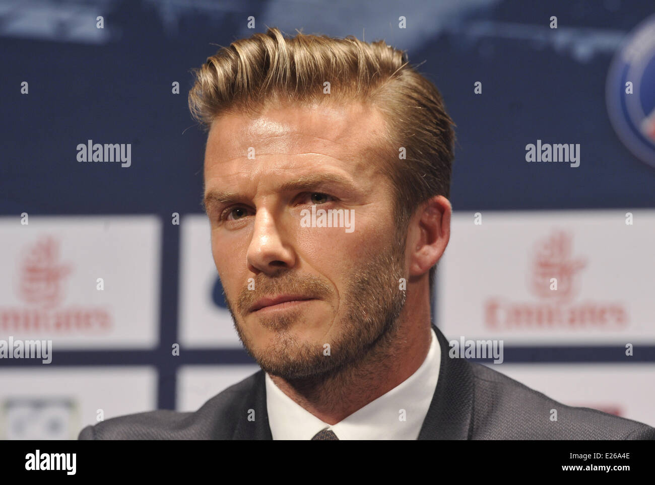 David Beckham attends a press conference after signing up for the ...