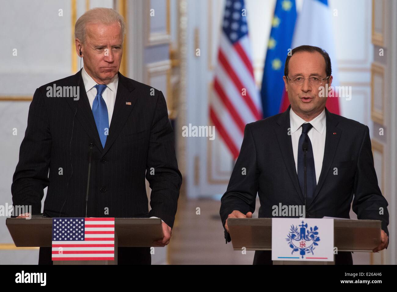 France's president Francois Hollande (R) and US vice-president Joe ...