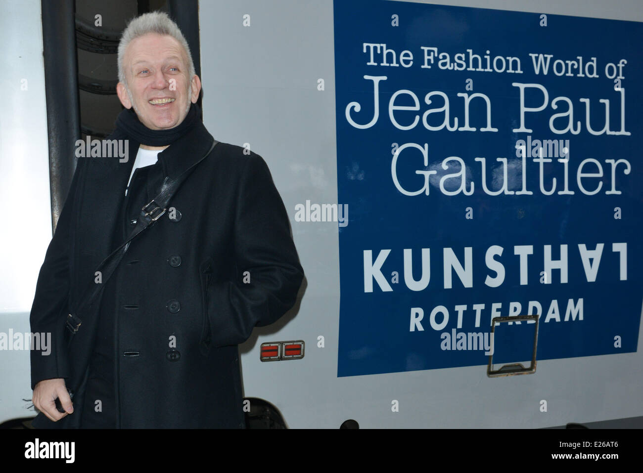 French designer Jean-Paul Gaultier signs a drawing and his autograph on ...