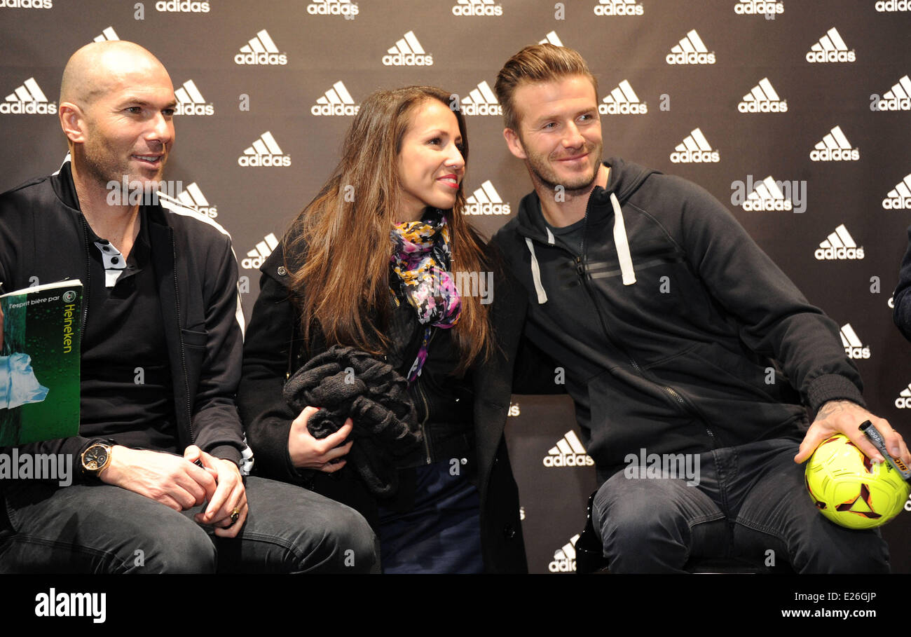 David Beckham and Zinedine Zidane meet and sign autographs for fans at ...