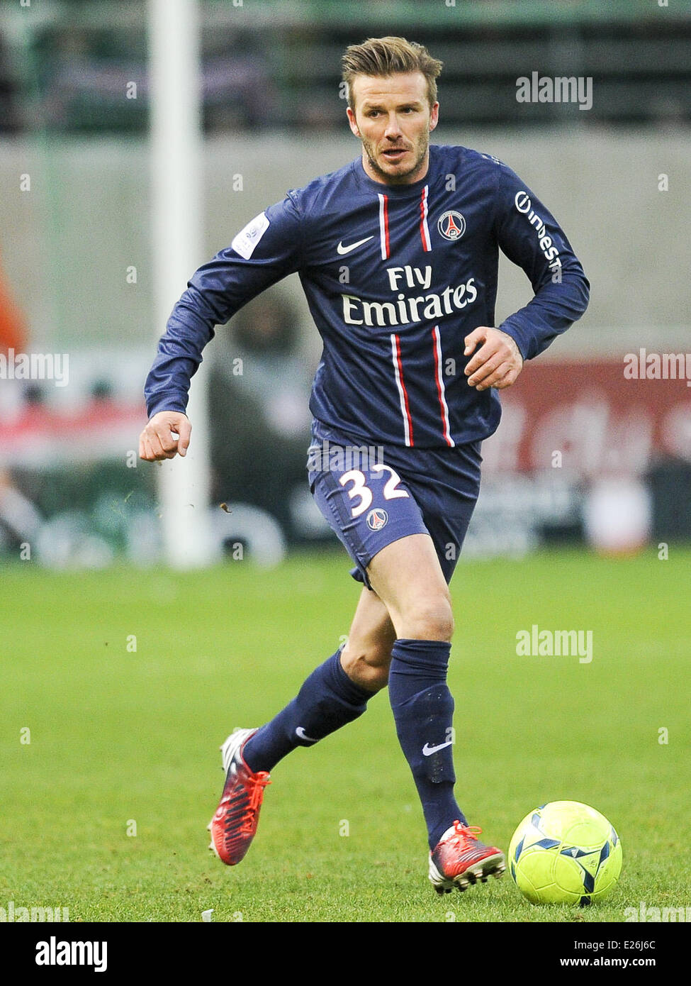 David Beckham of Paris Saint-Germain (PSG) in action during the French ...