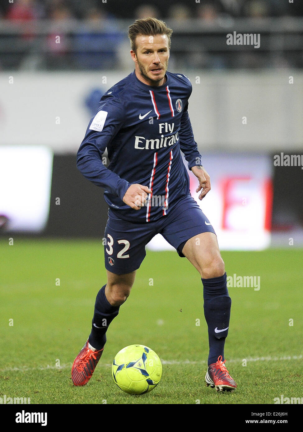 David Beckham of Paris Saint-Germain (PSG) in action during the French ...