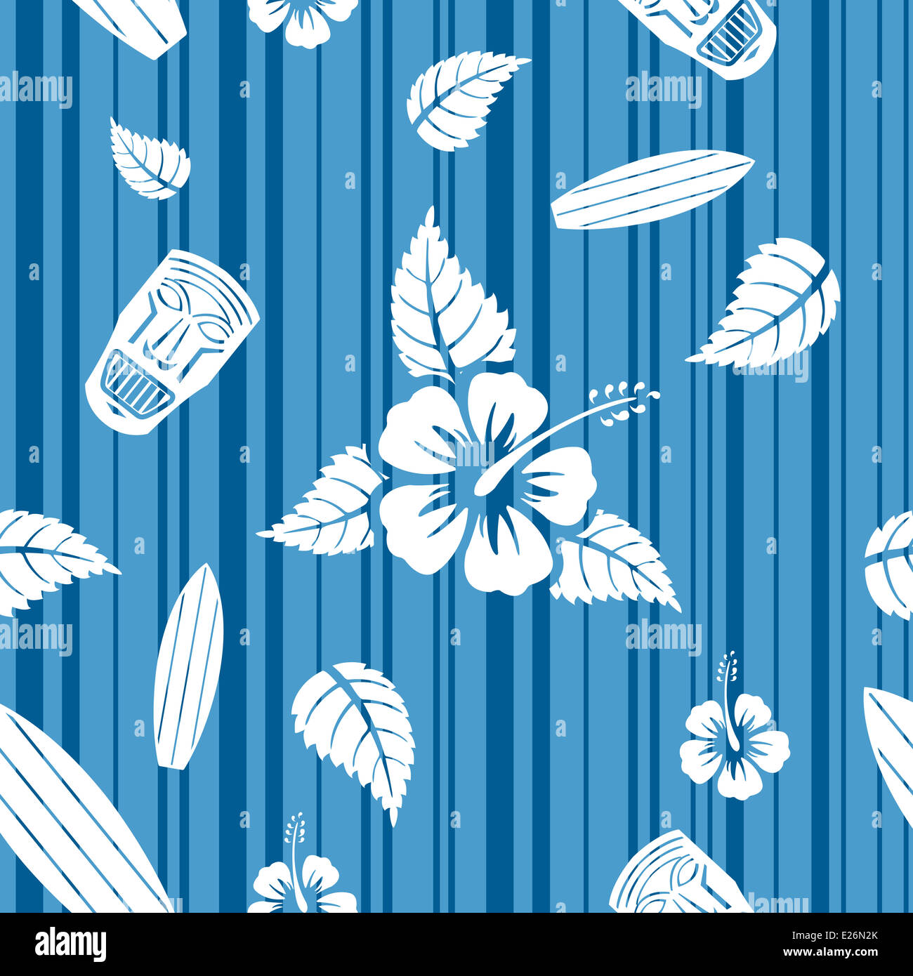 Vector seamless Hawaiian pattern with hibiscus flowers, surf boards and ...