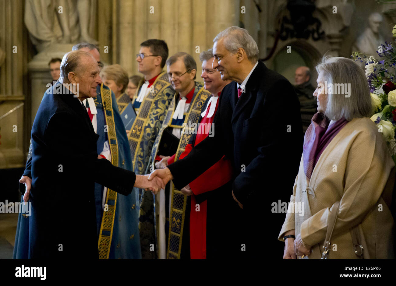 Britain's Prince Philip, left, the husband of Britain's Queen Elizabeth ...