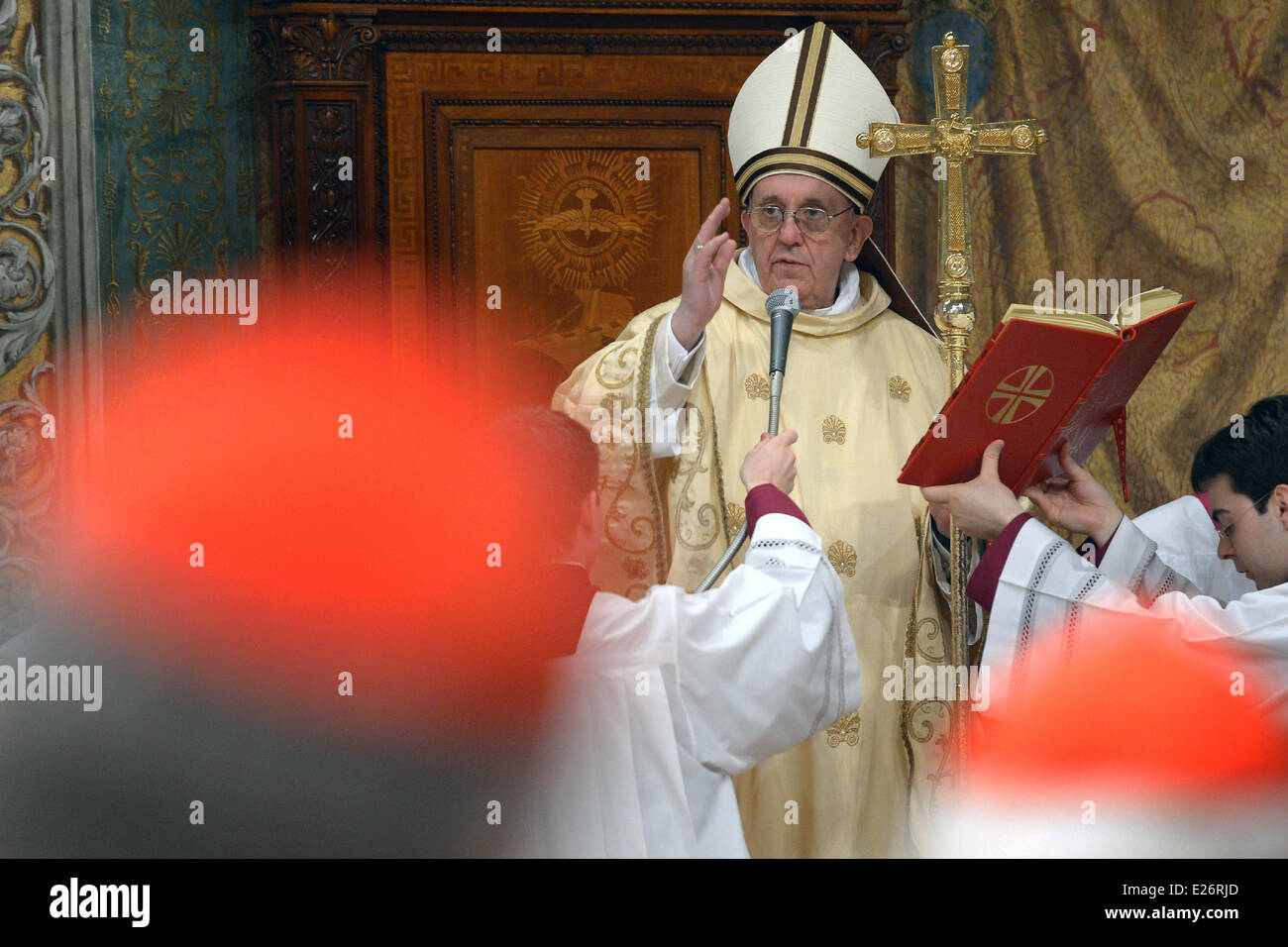 Jorge Mario Bergoglio at his first Mass with cardinals as Pope Francis ...