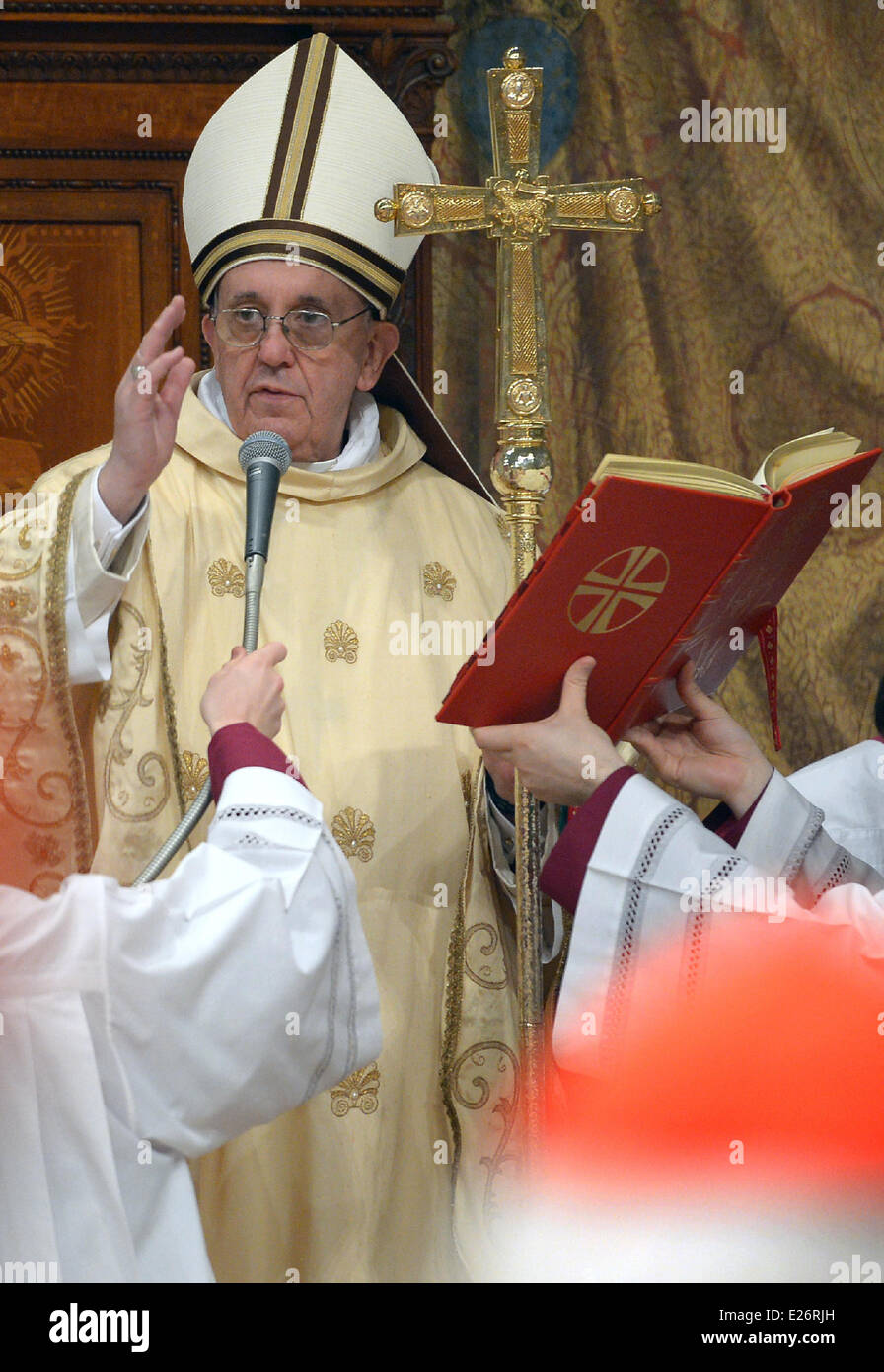 Jorge Mario Bergoglio at his first Mass with cardinals as Pope Francis ...