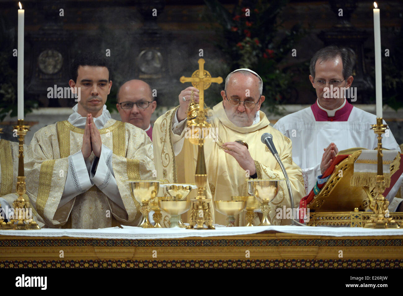 Jorge Mario Bergoglio at his first Mass with cardinals as Pope Francis ...