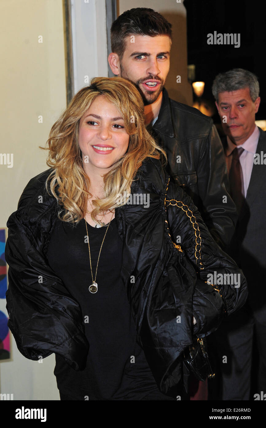 Shakira and her footballer boyfriend Gerard Pique attend the launch of ...