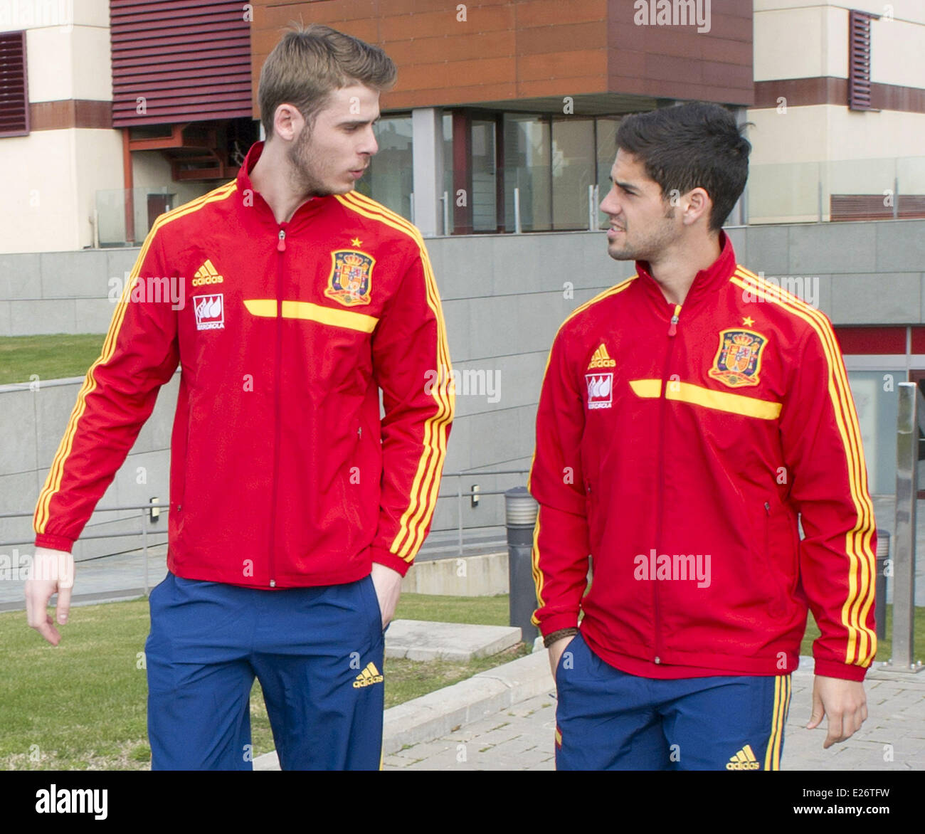 The Spanish football team arrive at a training session ahead of their ...