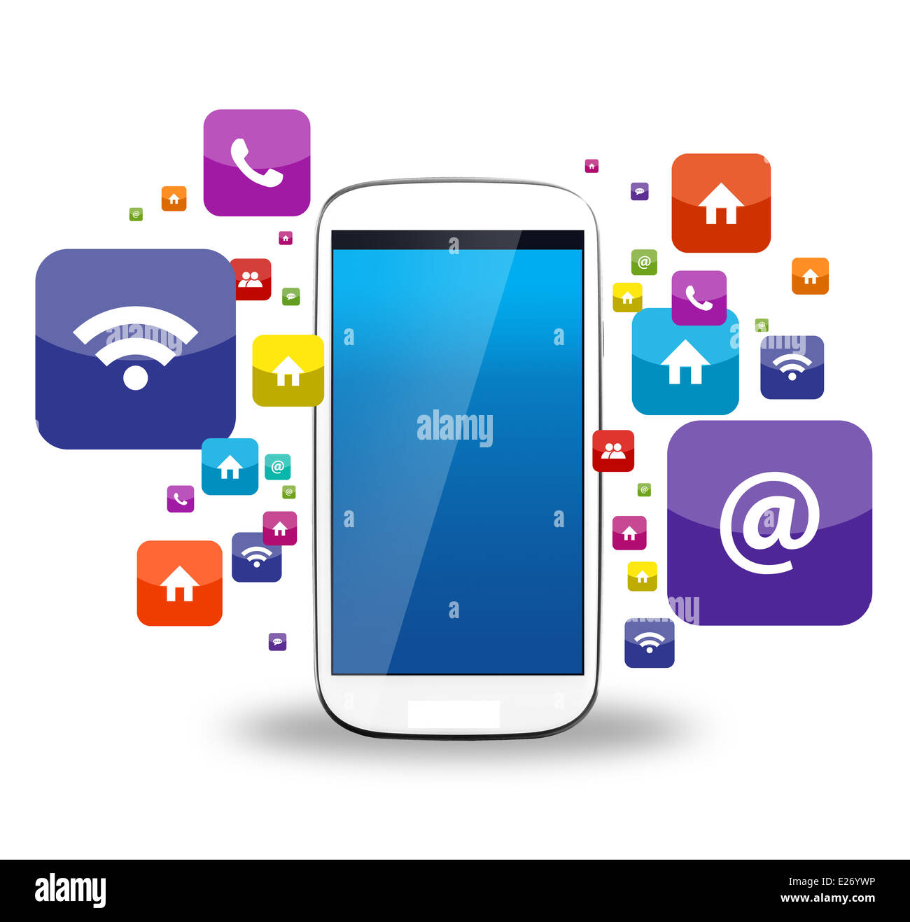 Photo of smartphone and app icons. Apps is a piece of software. It can ...