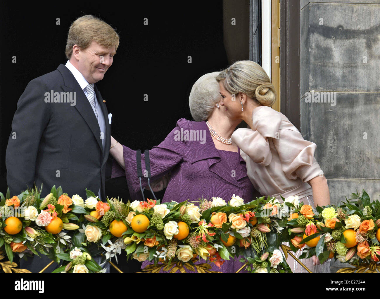 Members of the Dutch Royal family greet crowds after the abdication of ...