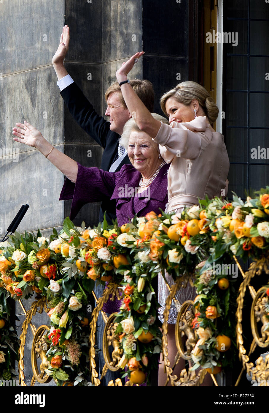 Members of the Dutch Royal family greet crowds after the abdication of ...
