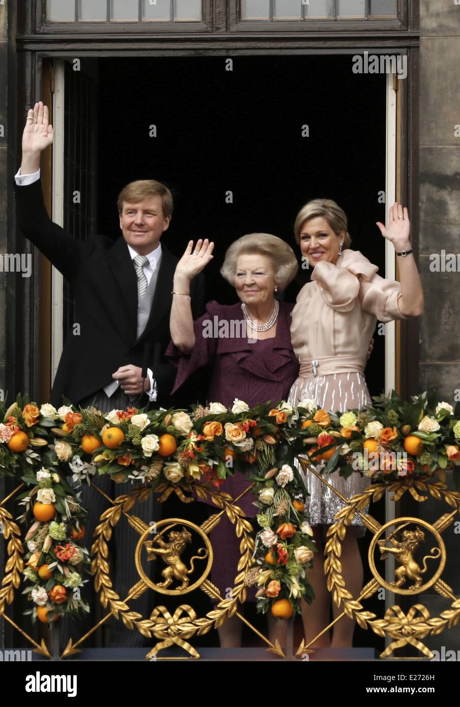Members of the Dutch Royal family greet crowds after the abdication of ...