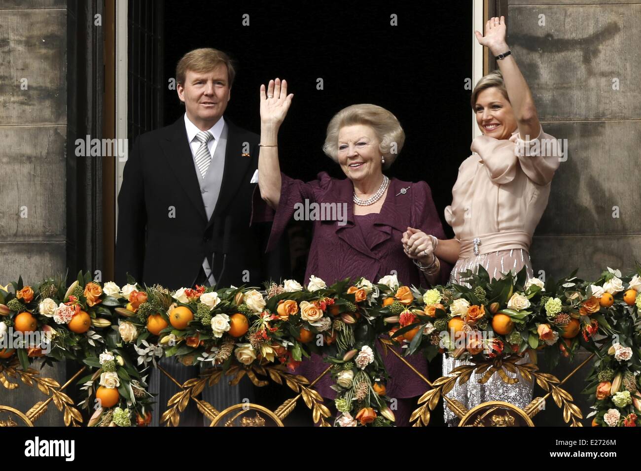 Members of the Dutch Royal family greet crowds after the abdication of ...