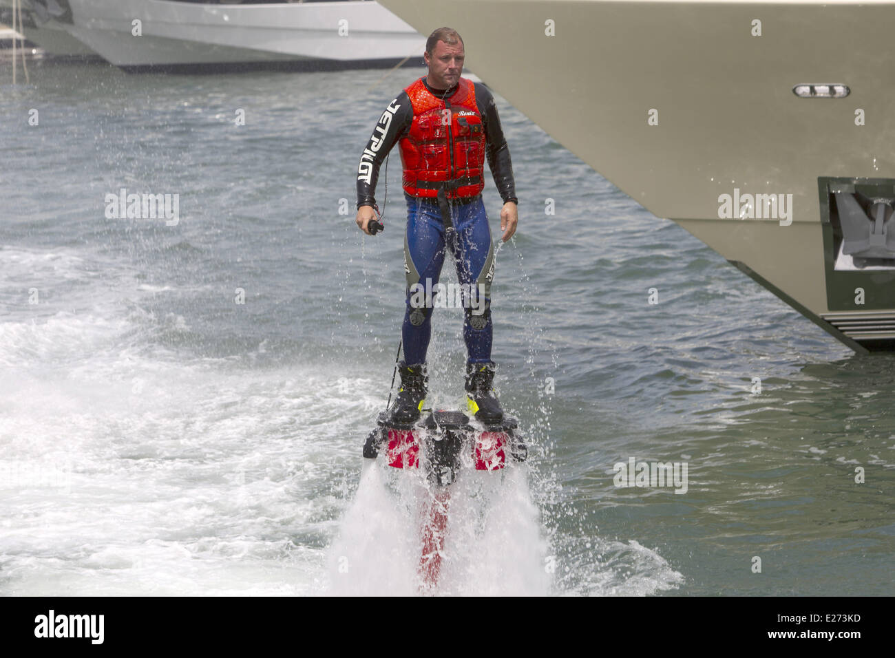 Prince Felipe of Spain tries his hand at water jet packing at the ...