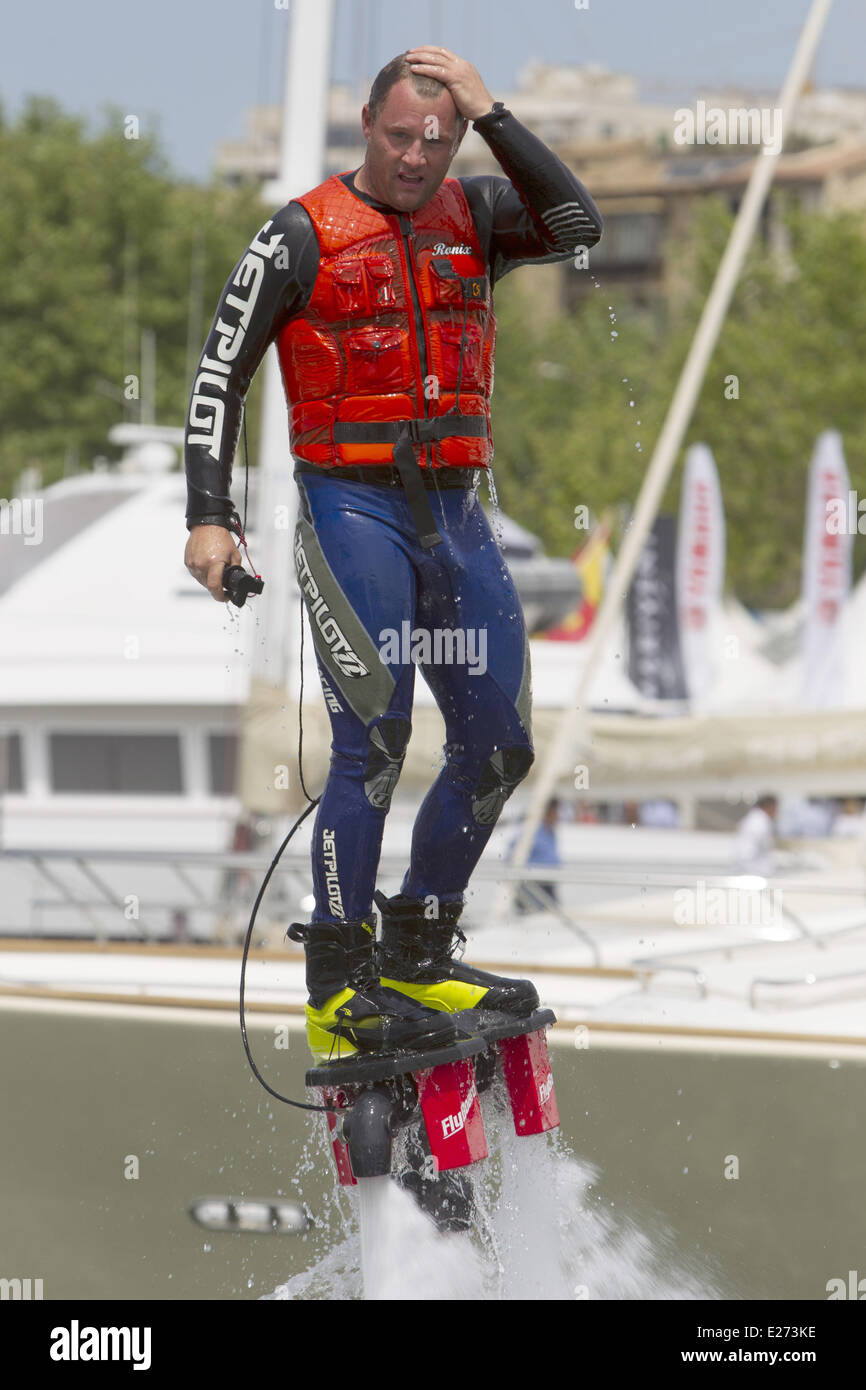 Prince Felipe of Spain tries his hand at water jet packing at the ...