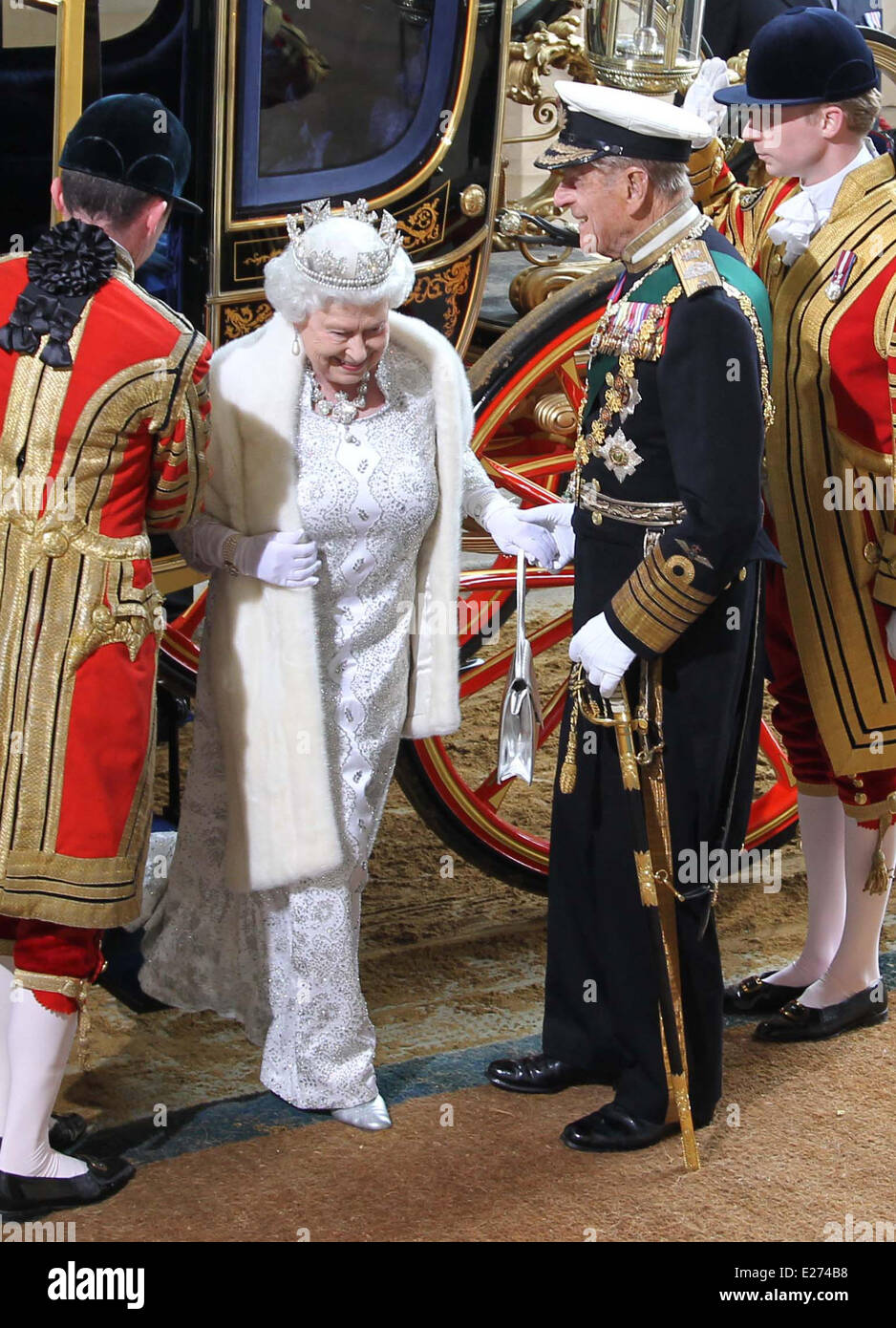 Queen Elizabeth II, attends the annual State Opening of Parliament ...