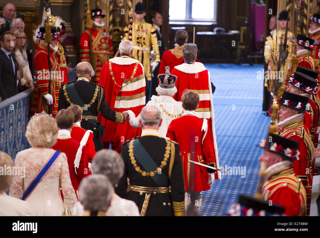 Queen Elizabeth arrives for the annual State Opening of Parliament ...