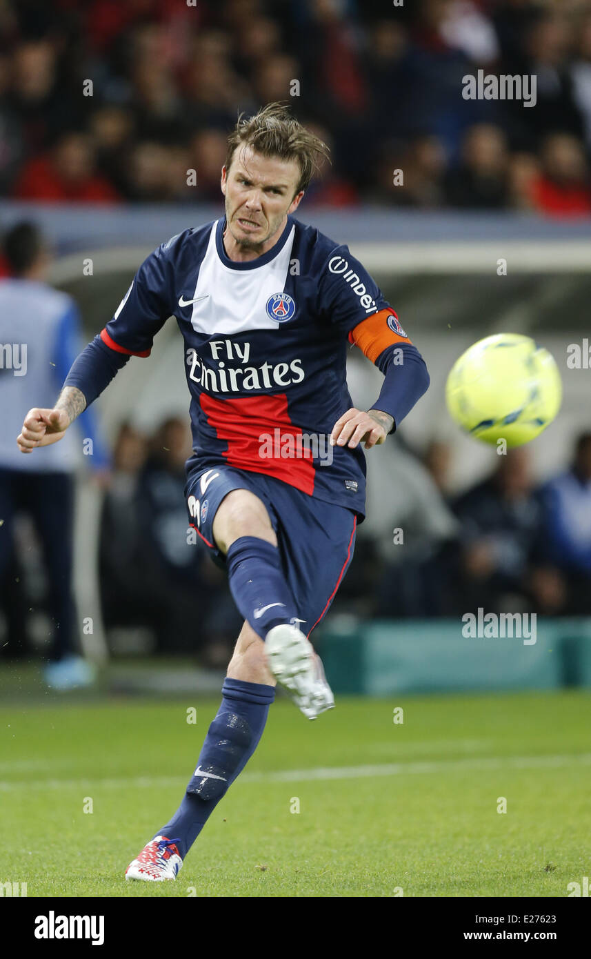 David Beckham last game in French L1 football match between Paris St ...