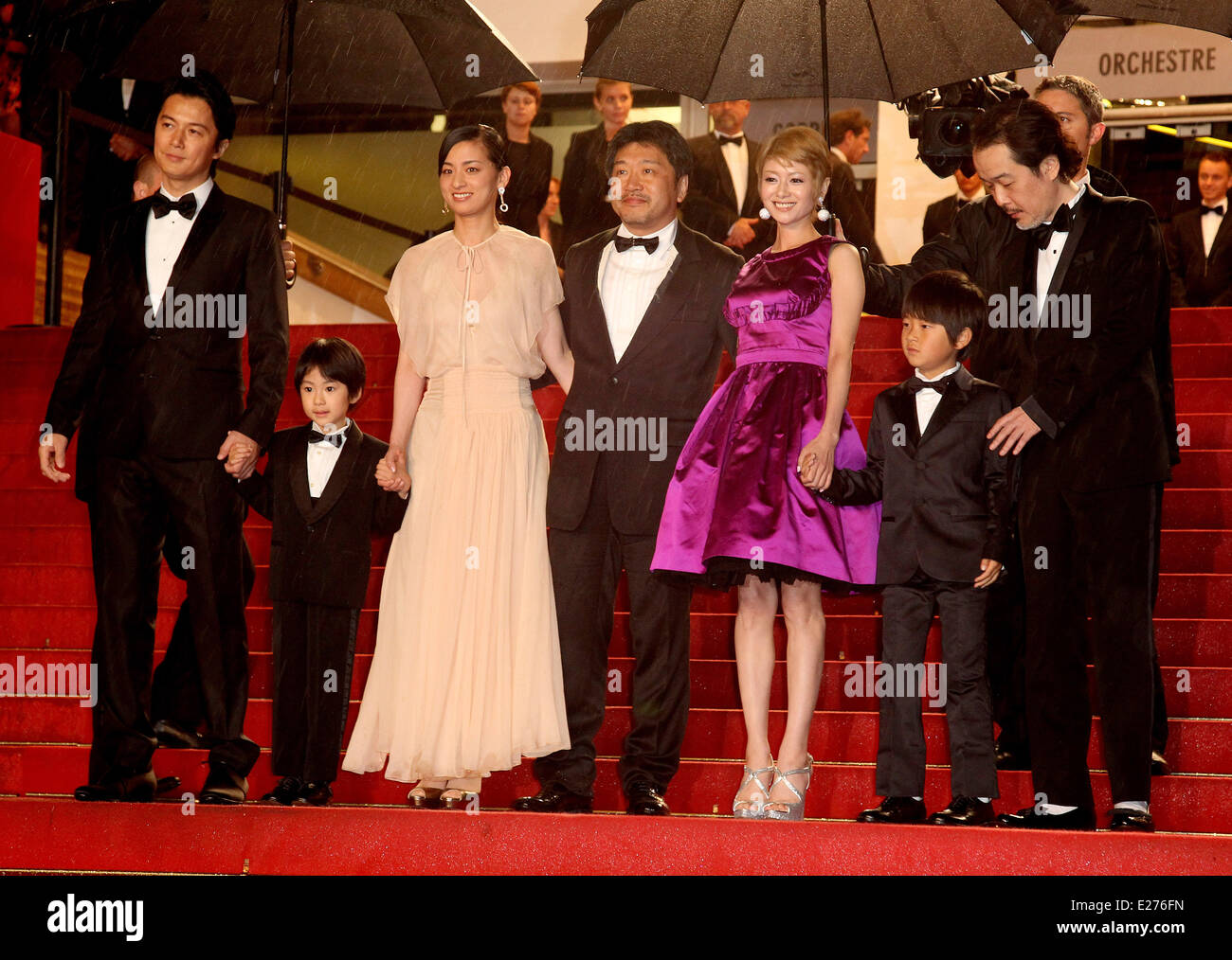 Actors Lily Franky, Shogen Whang, Yoko Maki, director Hirokazu Koreeda ...