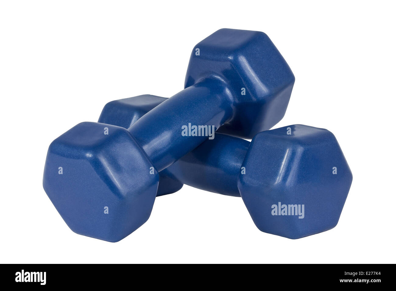 Pair of blue dumbbells isolated on white Stock Photo - Alamy