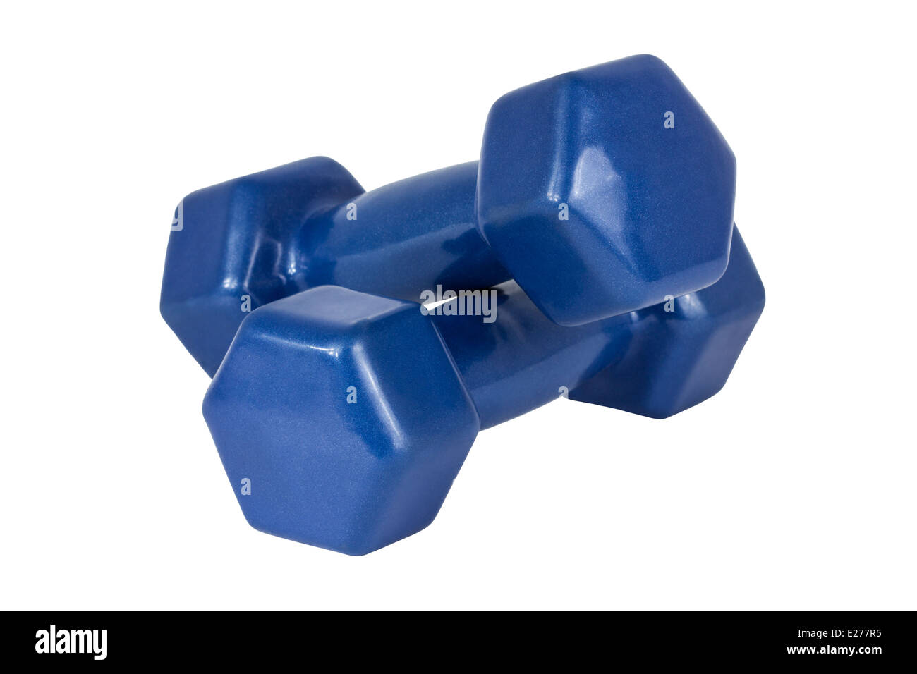 Pair of blue dumbbells isolated on white Stock Photo - Alamy