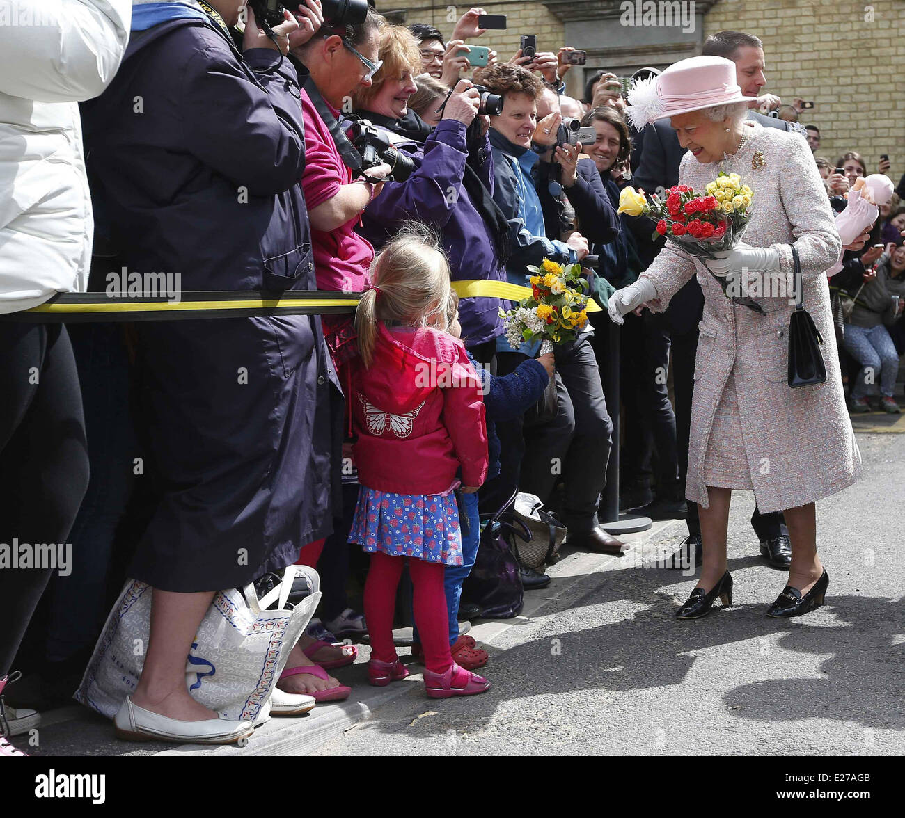 CAMBRIDGE - UK -23 MAY 2013: ROTA: Queen Elizabeth II accompanied by ...
