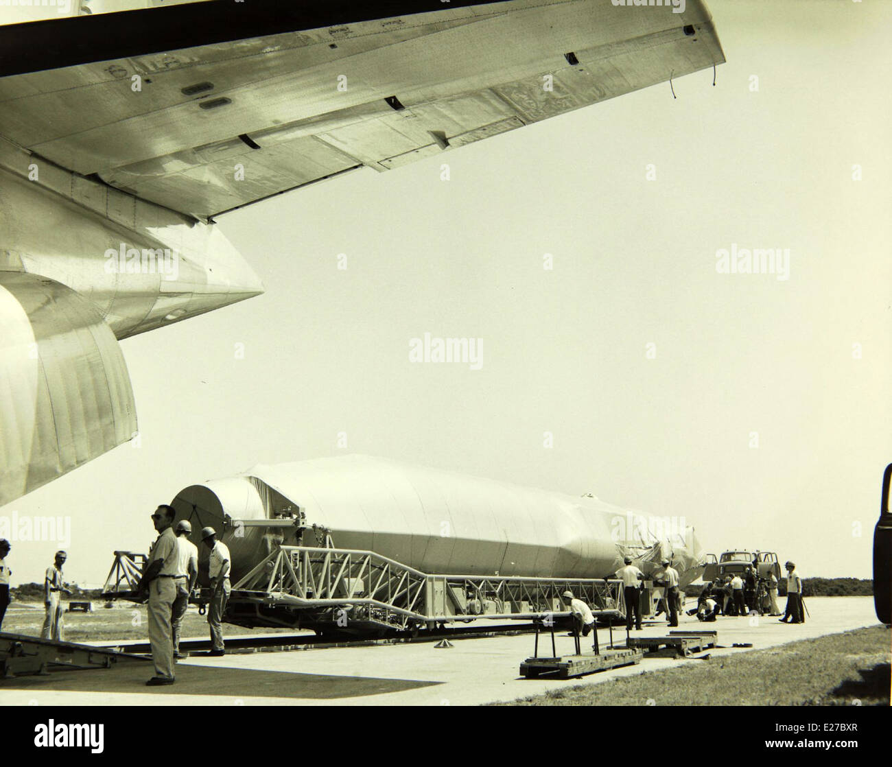 This photo shows a Convair/General Dynamics Atlas 3E being unloaded at ...