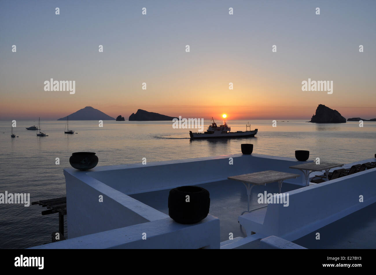 A view to Stromboli from Panarea Island at sunrise in The Aeolian ...