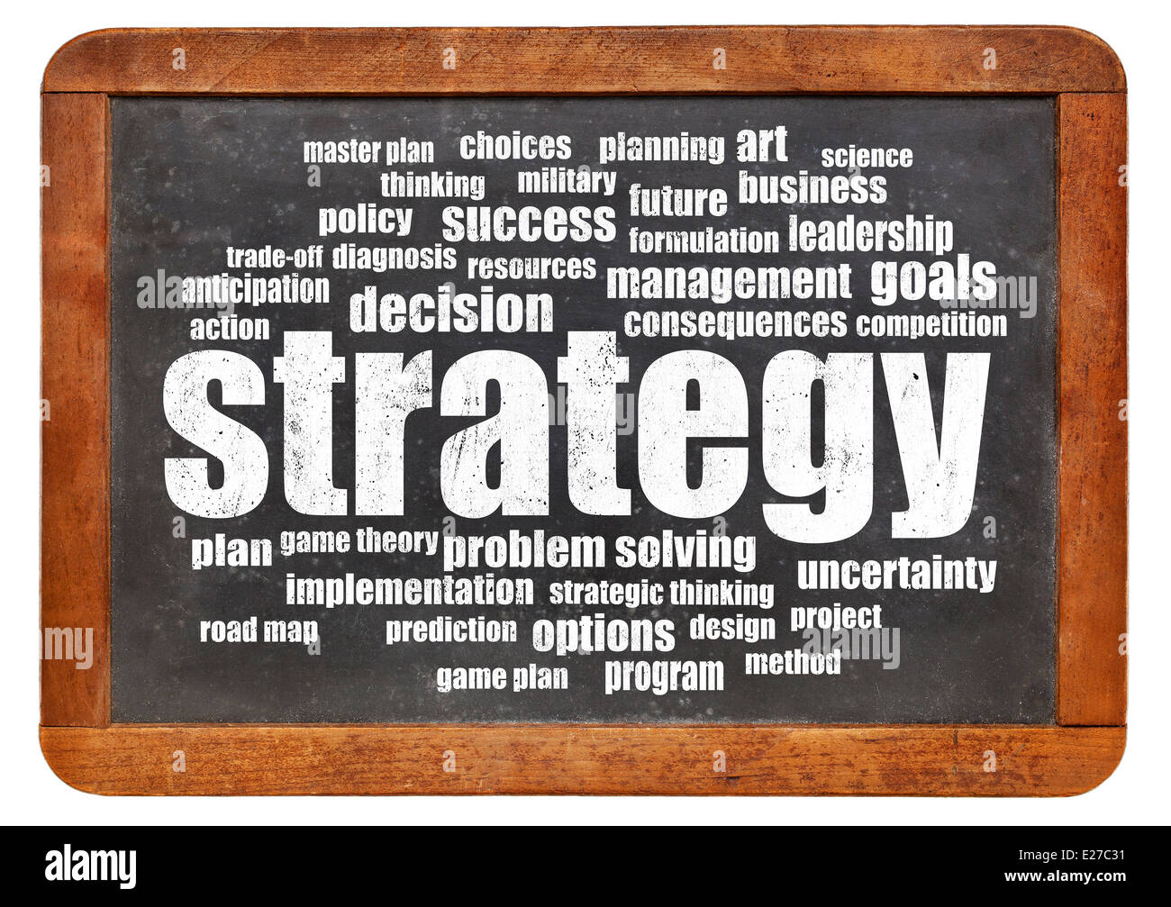 strategy word cloud on a vintage slate blackboard isolated on white ...