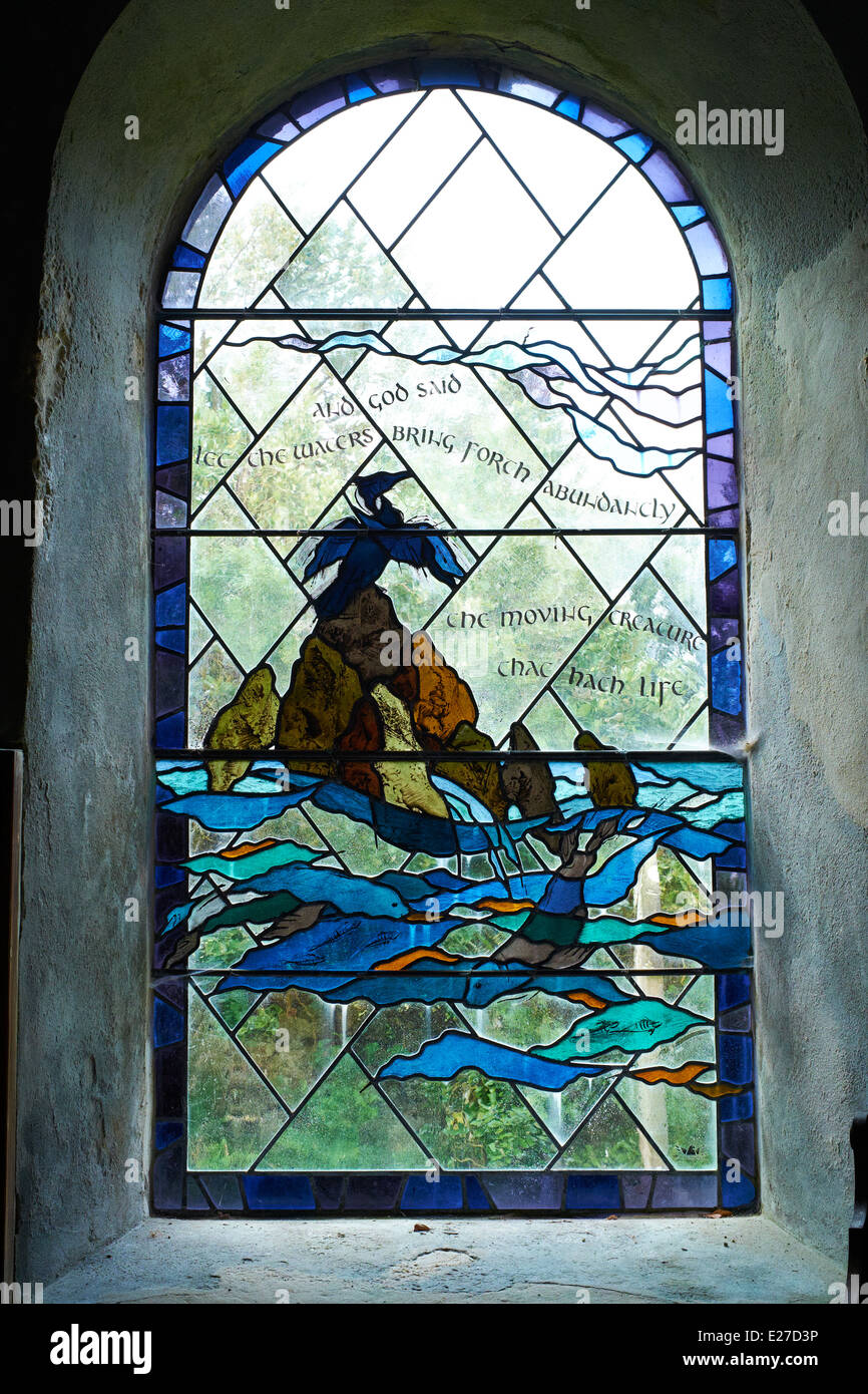 A stained glass window in All Saint's Church, Bryher, Isles of Scilly ...