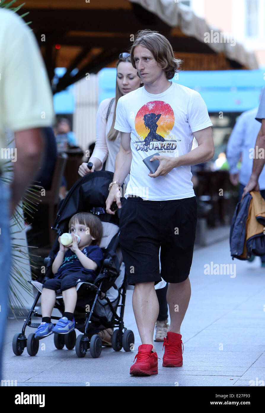 Real Madrid football player Luka Modric with his wife Vanja and son ...