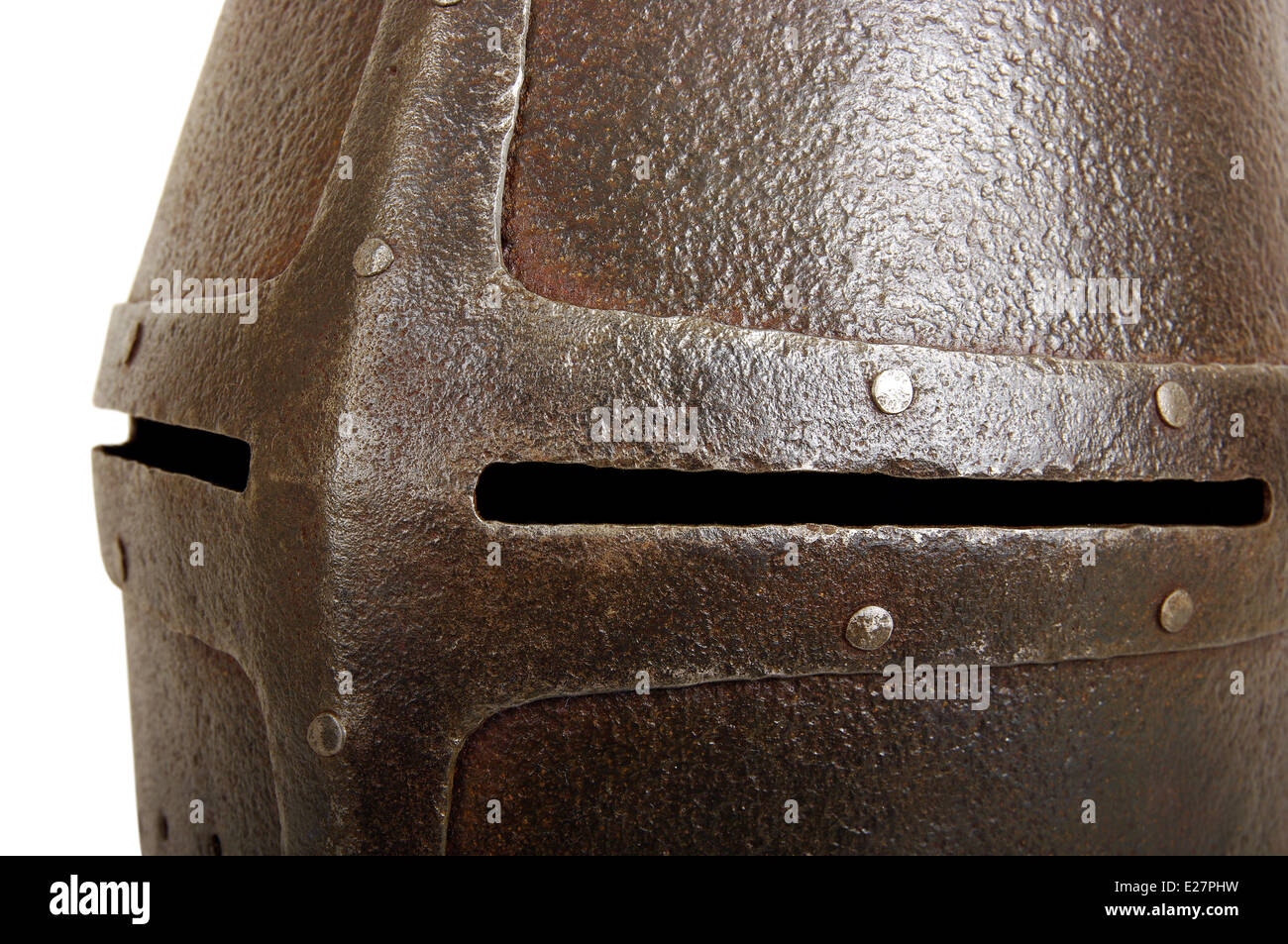 Iron helmet of the medieval knight. Very heavy headdress Stock Photo ...